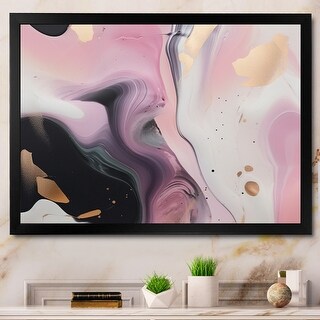 Designart "Pink And Black Mysterious Marble Ii" Abstract Marble Framed Wall Art For Living Room ...